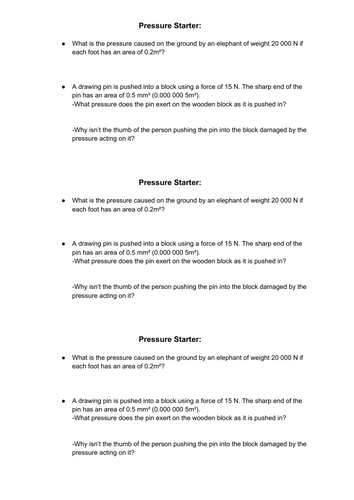 Pressure Starters | Teaching Resources