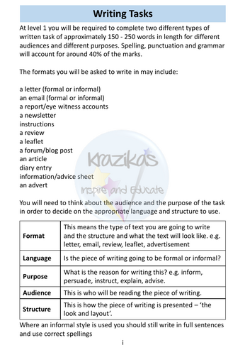 English Functional Skills - Level 1 - Writing Workbook | Teaching Resources