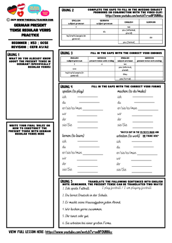 German Present Tense - Regular Verbs | Teaching Resources