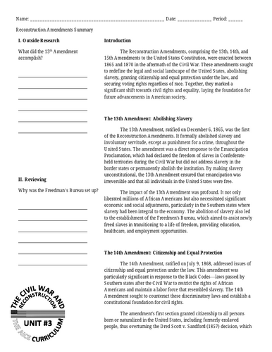 Reconstruction Amendments Summary | Teaching Resources