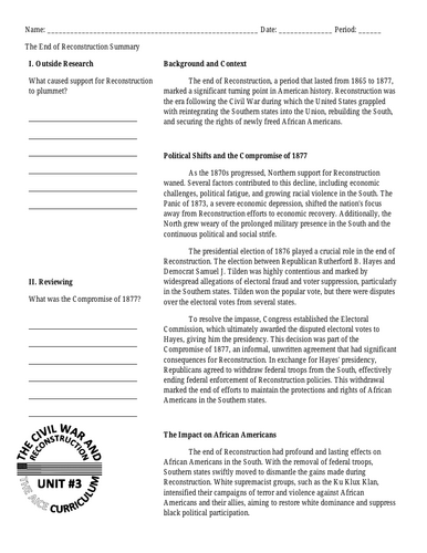 The End of Reconstruction Summary | Teaching Resources