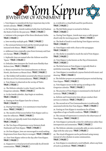 Yom Kippur Reading Activites | Teaching Resources