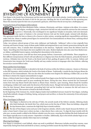 Yom Kippur Reading Activites | Teaching Resources