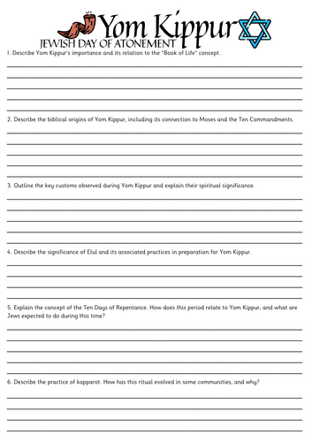 Yom Kippur Reading Activites | Teaching Resources
