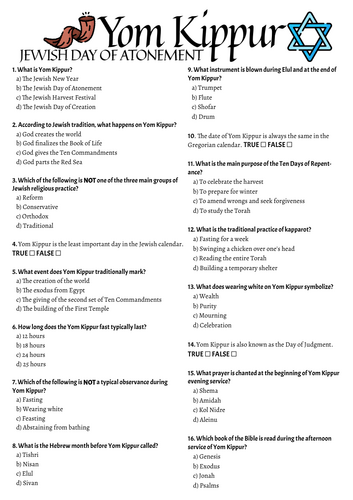 Yom Kippur Reading Activites | Teaching Resources