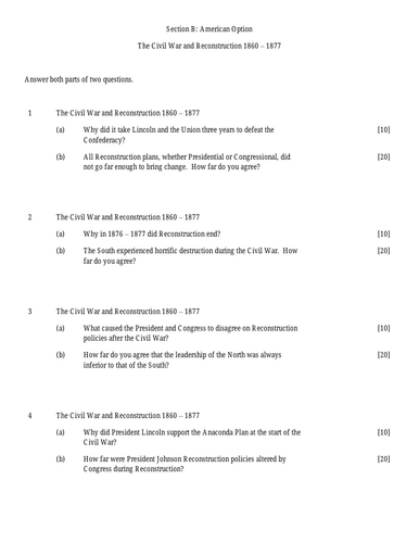 Paper 2 The Civil War and Reconstruction | Teaching Resources