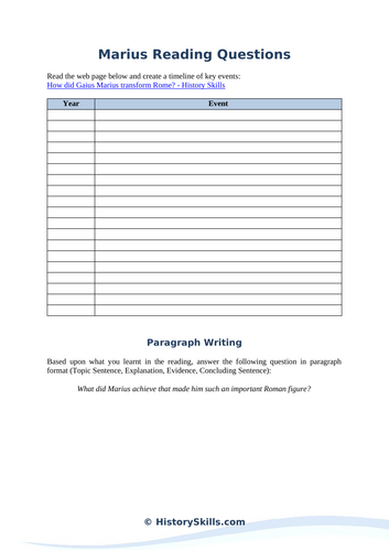 Gaius Marius Reading Questions Worksheet | Teaching Resources