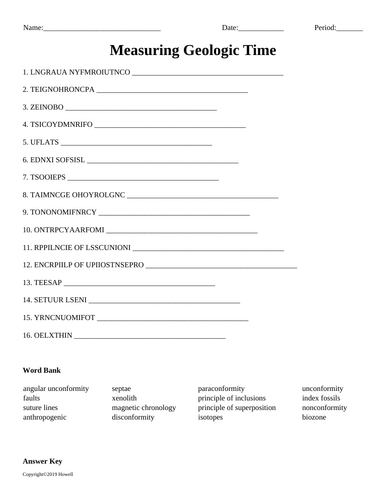 Measuring Geologic Time Word Scramble for Geology Students | Teaching ...