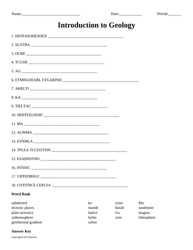 Introduction to Geology Word Scramble for Geology Students | Teaching ...