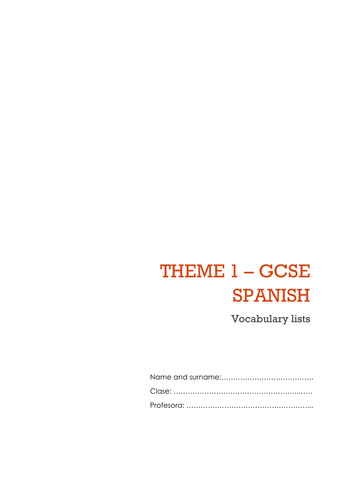NEW GCSE SPANISH - vocab lists THEME 1 - AQA | Teaching Resources