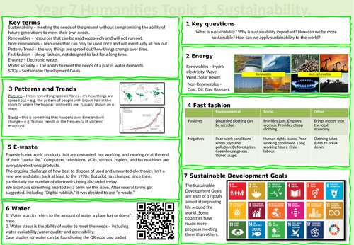 KS3 Sustainability Knowledge Organiser Geography | Teaching Resources