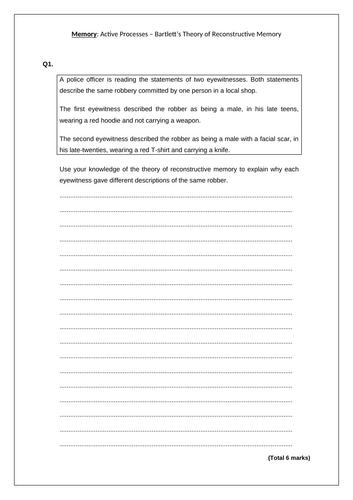 AQA GCSE Psychology: BARTLETT'S THEORY OF RECONSTRUCTIVE MEMORY [Memory ...