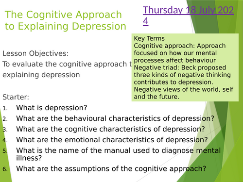 The cognitive approach to explaining depression | Teaching Resources