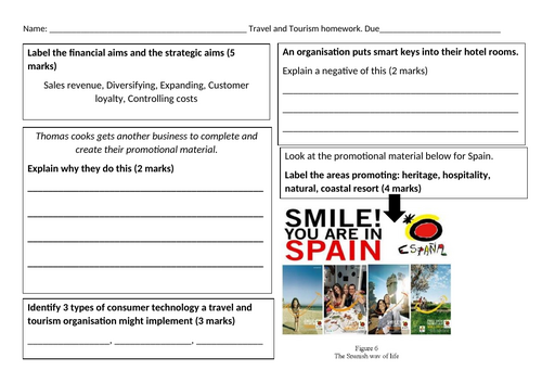 Component 1 Learning aim B - Travel and Tourism BTEC Tech Full set of ...