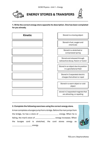 Energy Stores & Transfers Worksheet & PowerPoint GCSE Physics ...