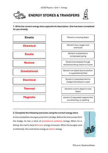 Energy Stores & Transfers Worksheet & PowerPoint GCSE Physics ...