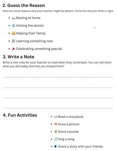 Why is My Teacher Absent Worksheet - my teacher is missing writing ...