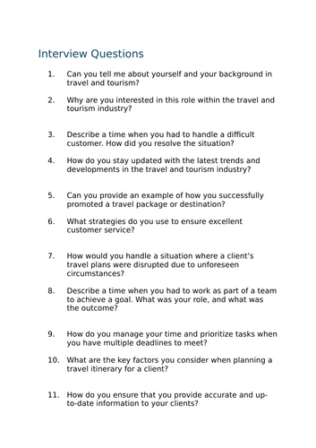 Preparing for an interview in travel and tourism | Teaching Resources