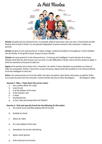 Le petit nicolas worksheet | Teaching Resources
