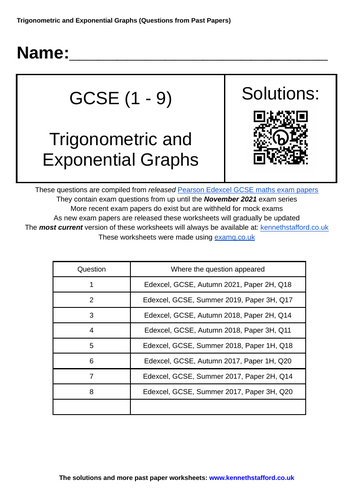 Trigonometric and Exponential Graphs. GCSE Maths Past Paper Questions ... Trigonometric and Exponential Graphs. GCSE Maths Past Paper Questions ...
