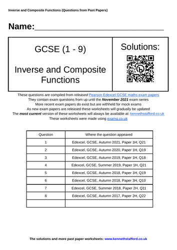 Inverse and Composite Functions. GCSE Maths Past Paper Questions ... Inverse and Composite Functions. GCSE Maths Past Paper Questions ...