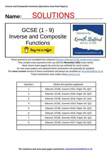 Inverse and Composite Functions. GCSE Maths Past Paper Questions ... Inverse and Composite Functions. GCSE Maths Past Paper Questions ...