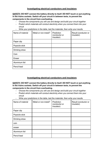 Electricity and Energy Practical Worksheets KS3 | Teaching Resources