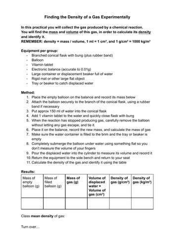 Density Practical Worksheets KS3 | Teaching Resources