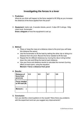 Forces Practical Worksheets KS3 | Teaching Resources