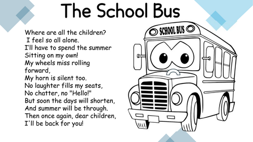 The School Bus Poem and Worksheets KS1 | Teaching Resources