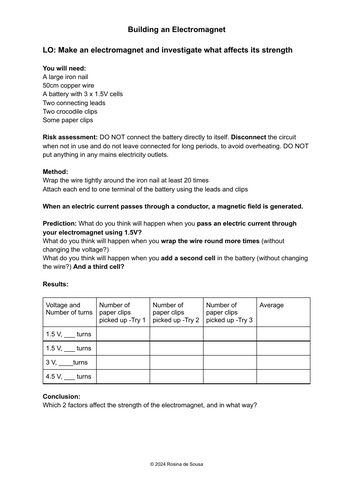 Electromagnetism Practical Worksheets KS3 | Teaching Resources