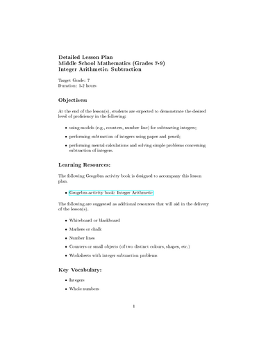Unit Plan - Mathematics - Integer Arithmetic | Teaching Resources