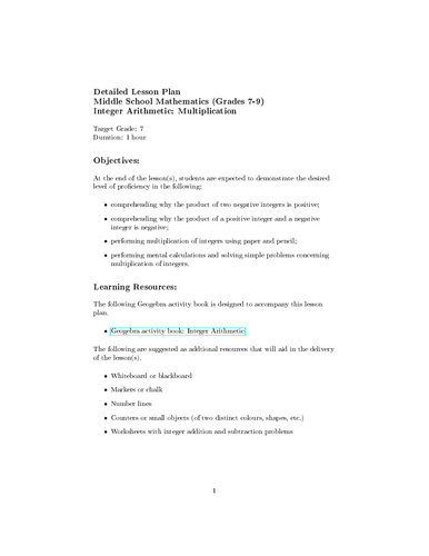 Unit Plan - Mathematics - Integer Arithmetic | Teaching Resources Unit Plan - Mathematics - Integer Arithmetic | Teaching Resources