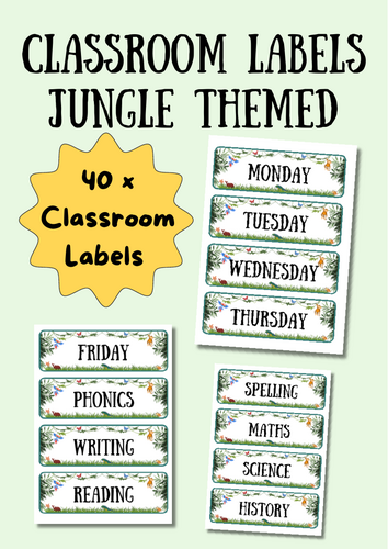 Classroom Labels Jungle Theme x 40 - Back to School, Start of Year ...