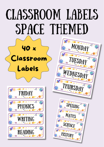 Classroom Labels Space Theme x 40 - Back to School, Start of Year ...