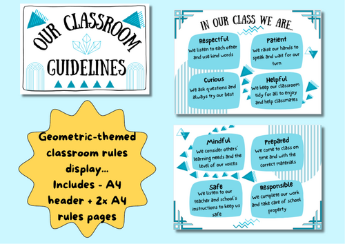 Classroom Rules Display Geometric Blues Theme - Back to School, Start ...