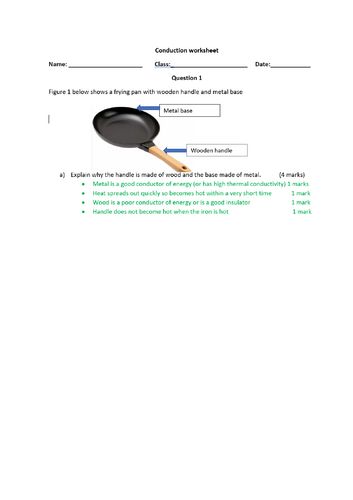 AQA GCSE Conduction worksheet and mark scheme | Teaching Resources