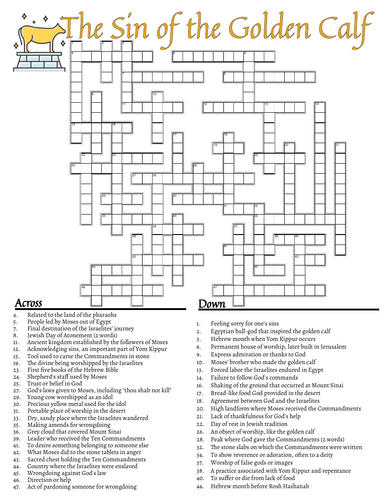 Yom Kippur Story: Sin of the Golden Calf | Teaching Resources