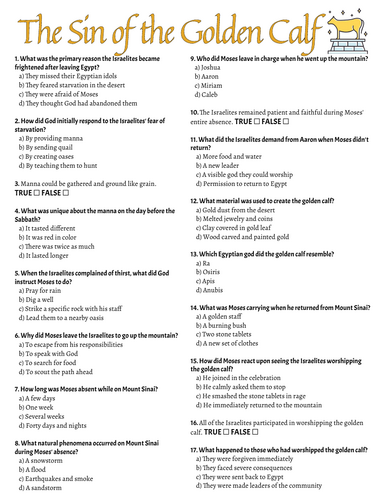 Yom Kippur Story: Sin of the Golden Calf | Teaching Resources