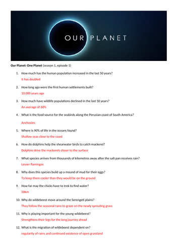 Our Planet: One Planet Worksheet | Teaching Resources