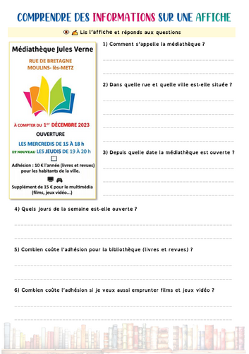 [French A1] Reading comprehension: At the library (à la médiathèque ...