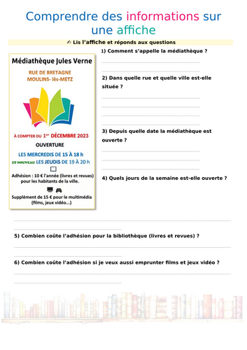 [French A1] Reading comprehension: At the library (à la médiathèque ...