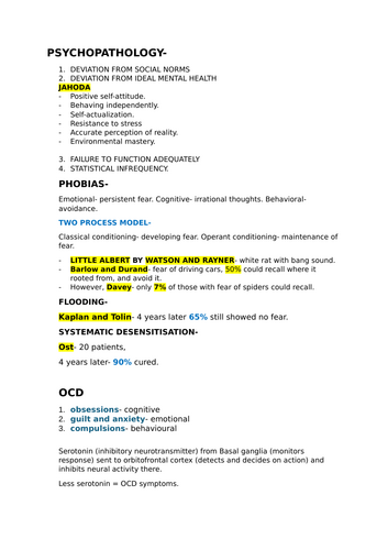 AQA A Level Psychology- Psychopathology NOTES | Teaching Resources
