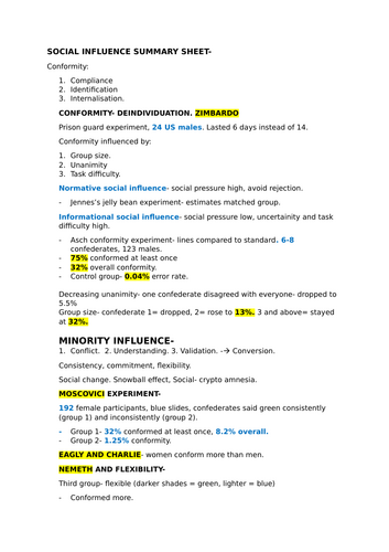 AQA A Level Psychology- Social Influence | Teaching Resources
