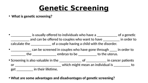 A-Level AQA Biology - Genetic Screening | Teaching Resources
