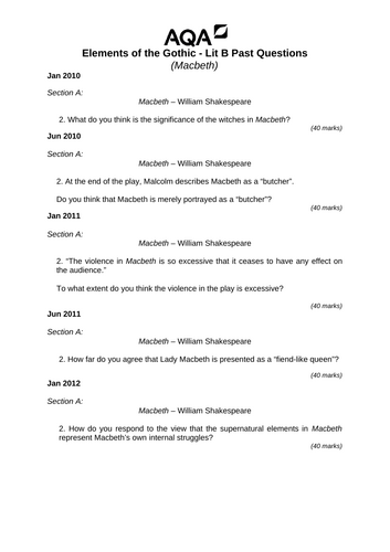 Macbeth by William Shakespeare (play) A Level Literature Unit of Work ...