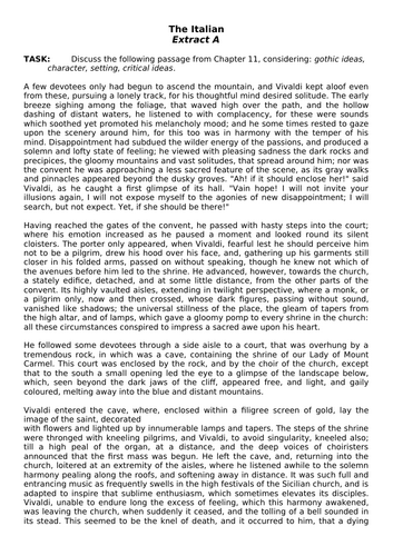 The Italian by Ann Radcliffe - Gothic novel - A Level Literature Unit ...