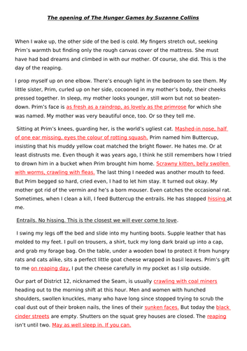 The Hunger Games Opening - analysis and creative tasks worksheet ...