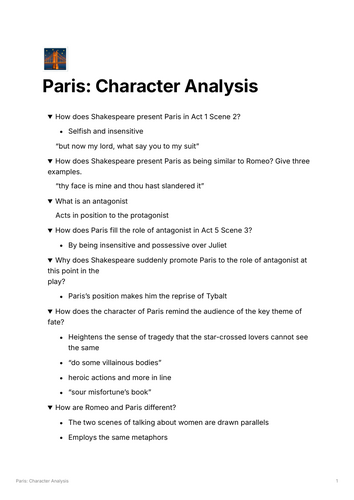 OCR English Literature Paris Character Analysis (Romeo and Juliet ...