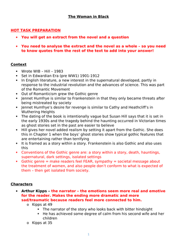 Woman in Black, Susan Hill Revision Resource (key quotes, chapter ...